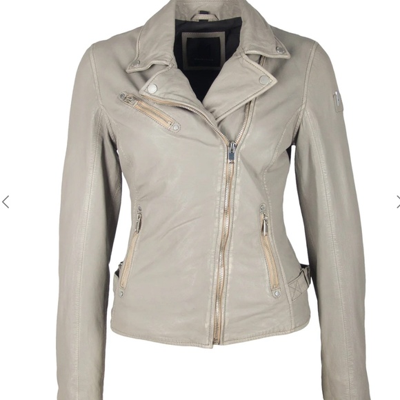 Mauritius | Jackets & Coats | Mauritius Sofia Leather Moto Jacket Silver Gray Soft Lambskin ...
